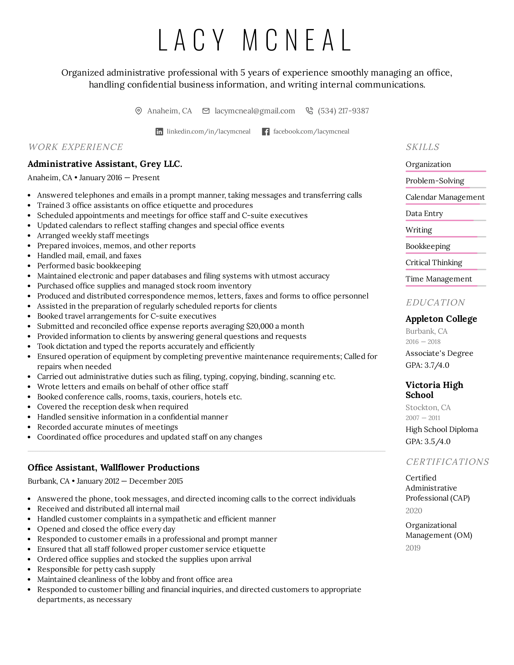 Administrative Assistant Resume Example & Writing Tips for 2022